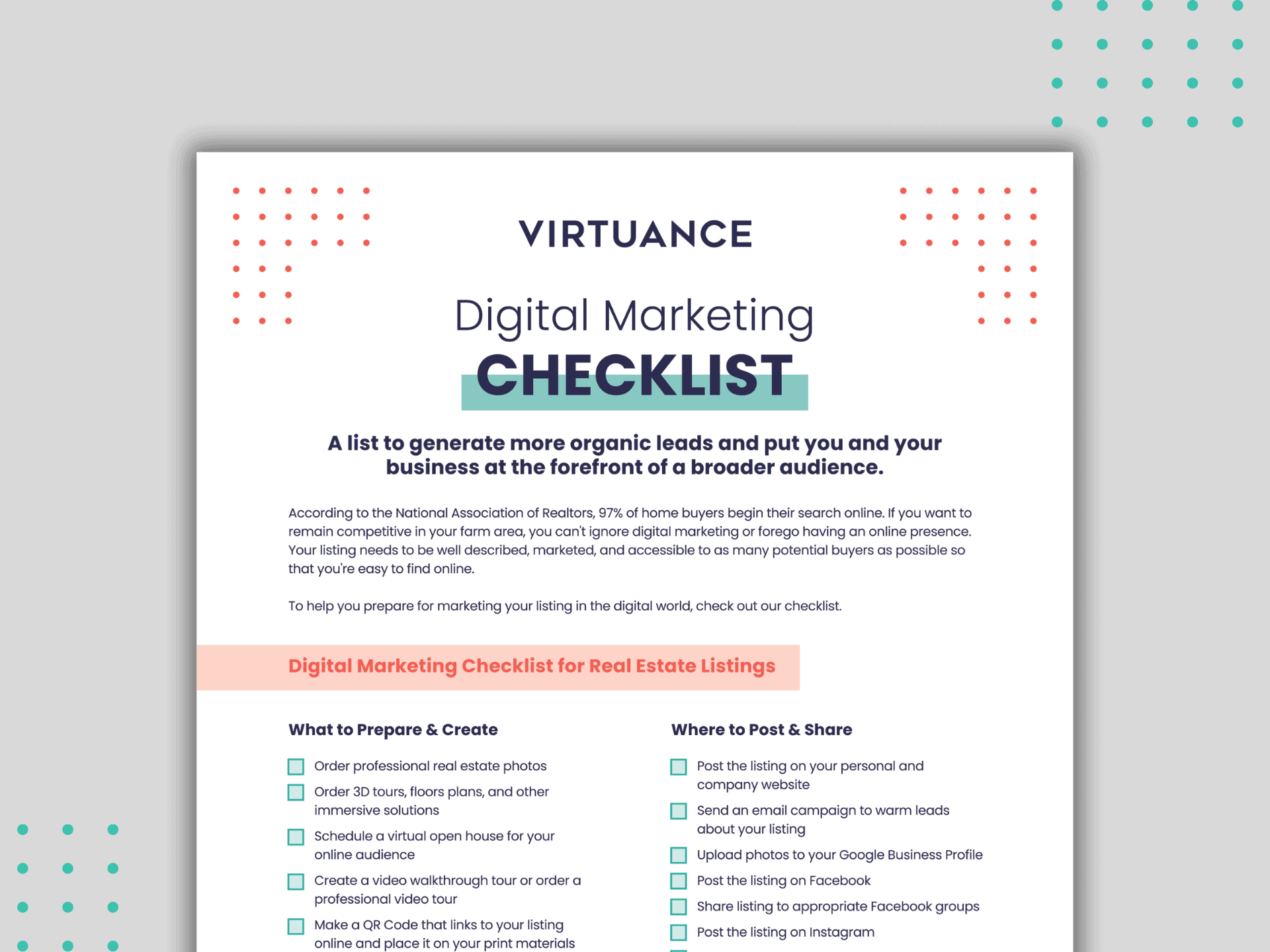 Real Estate Digital Marketing Checklist - Real Estate Photography and ...